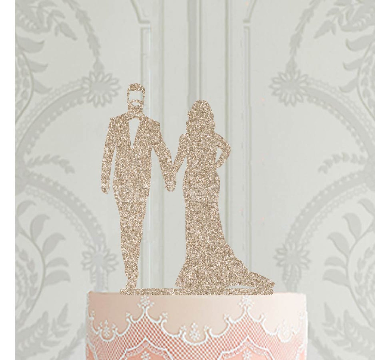 Wedding Cake Topper Bride and Groom With Beard Silhouette - Etsy