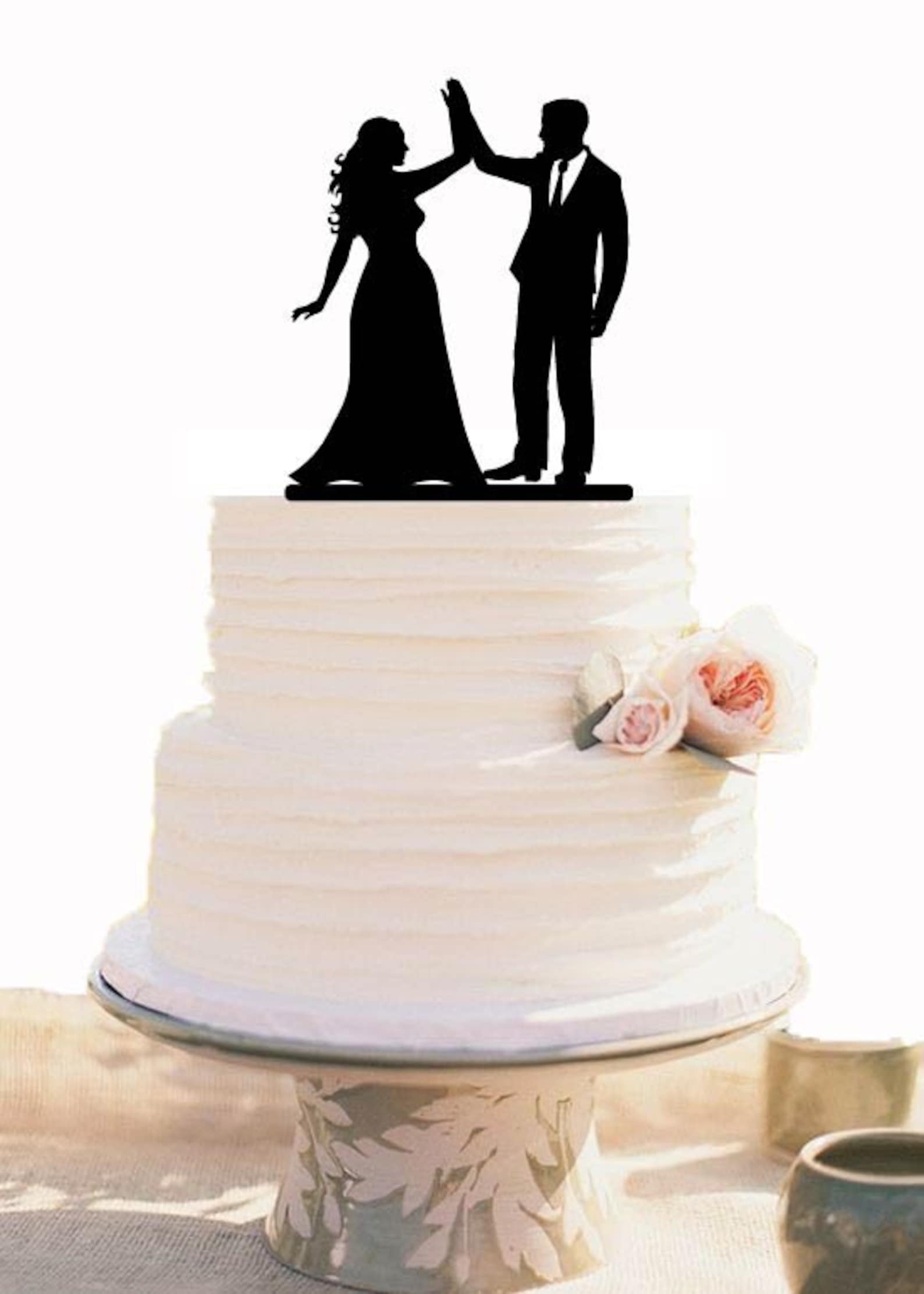 Wedding silhouette cake topper with bride and groom High Five | Etsy