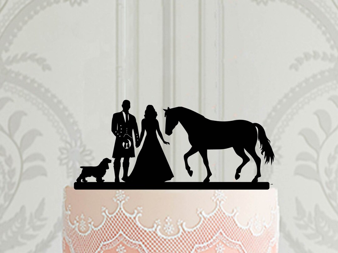 Scottish Wedding Cake Topper, Kilted Groom Cake Topper With Pets ...