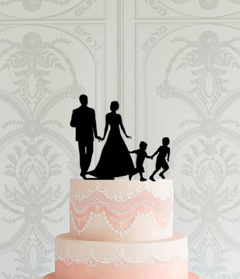 Wedding Cake Topper, Family Cake Topper With Children, Silhouette ...