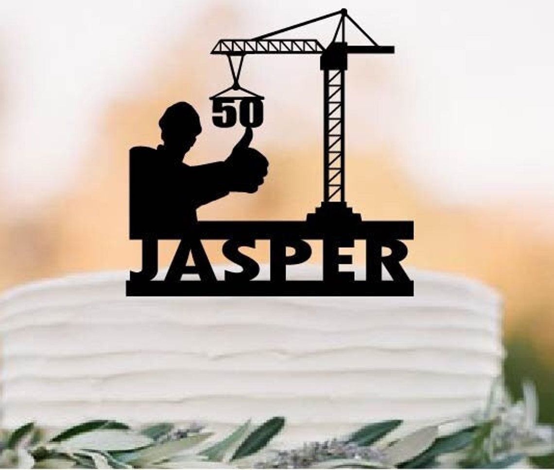 Custom Birthday Cake Topper, High Crane Worker Cake Decoration ...
