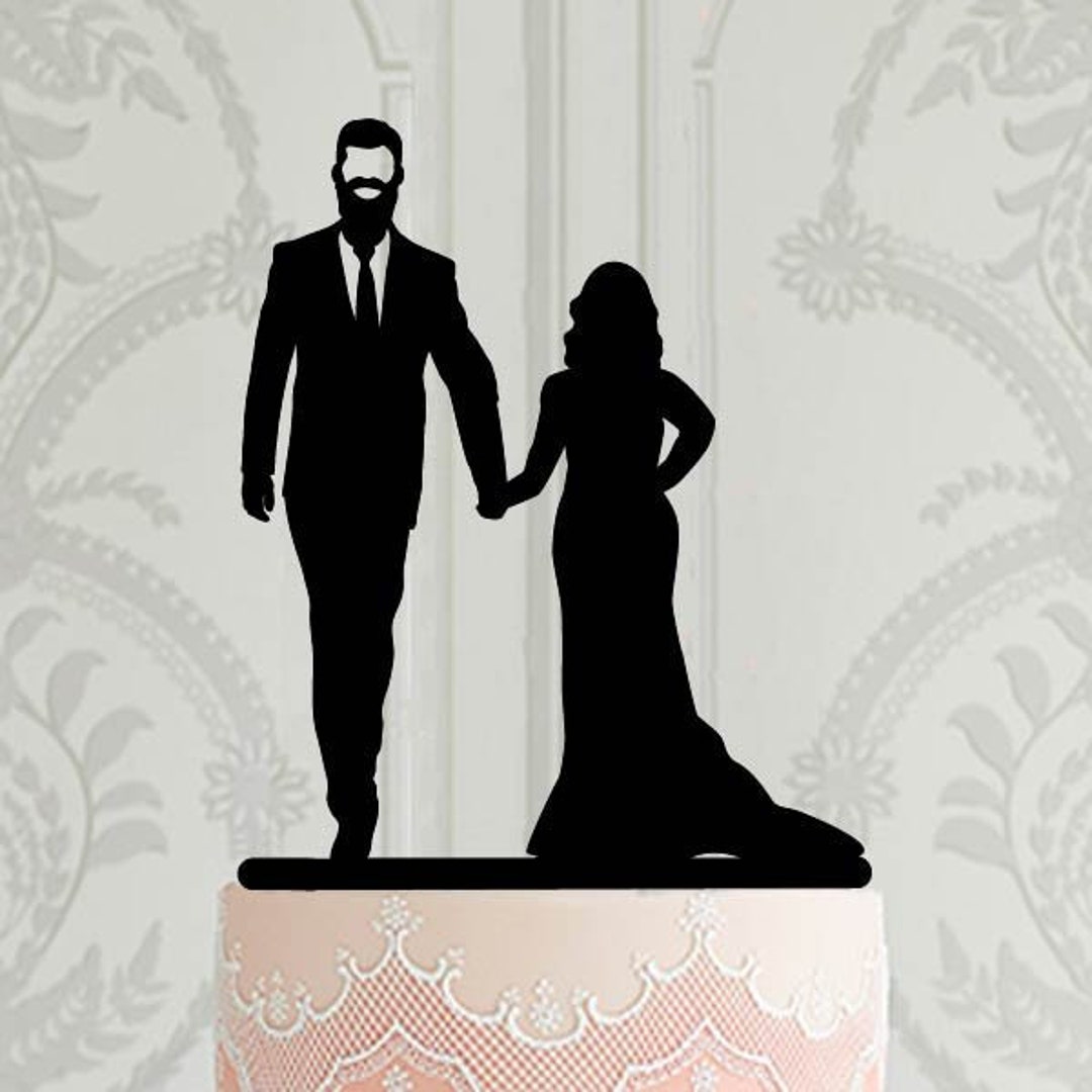 Wedding Cake Topper, Bride and Groom With Beard Silhouette, Bearded ...