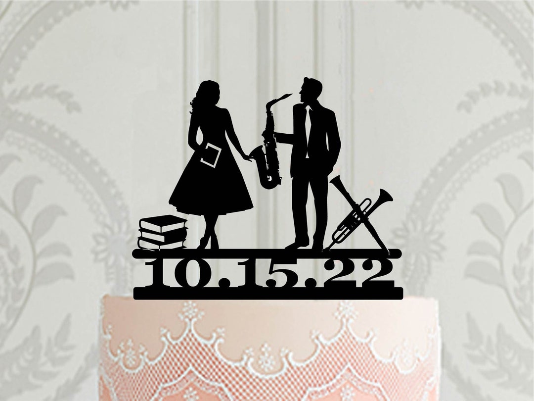 Personalised Wedding Cake Topper , Books and Saxophone Flute Trumpet ...