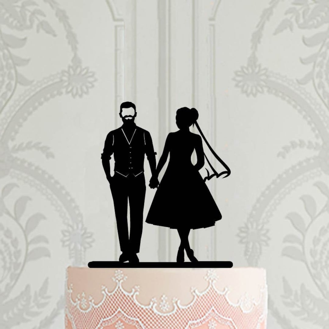 Custom Cake Topper Personalised , Bride and Groom With Beard Silhouette ...