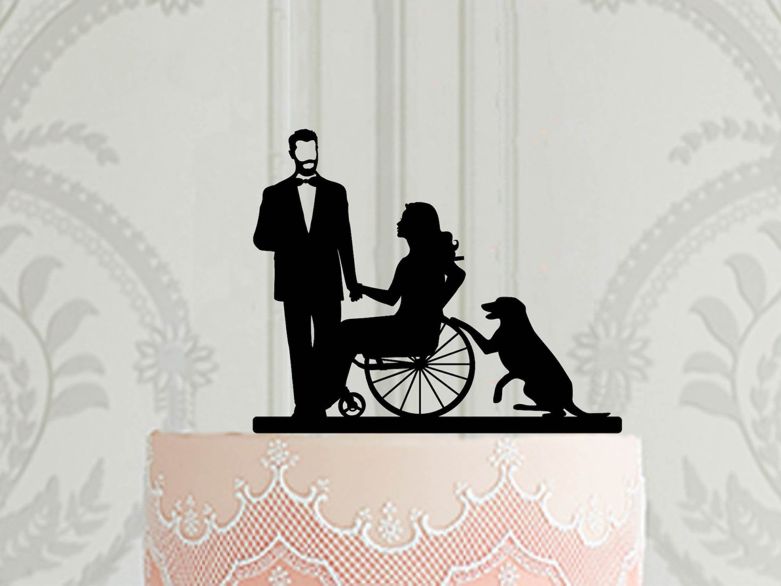 Wheelchair Wedding Cake Topper With Dog or Cat - Etsy
