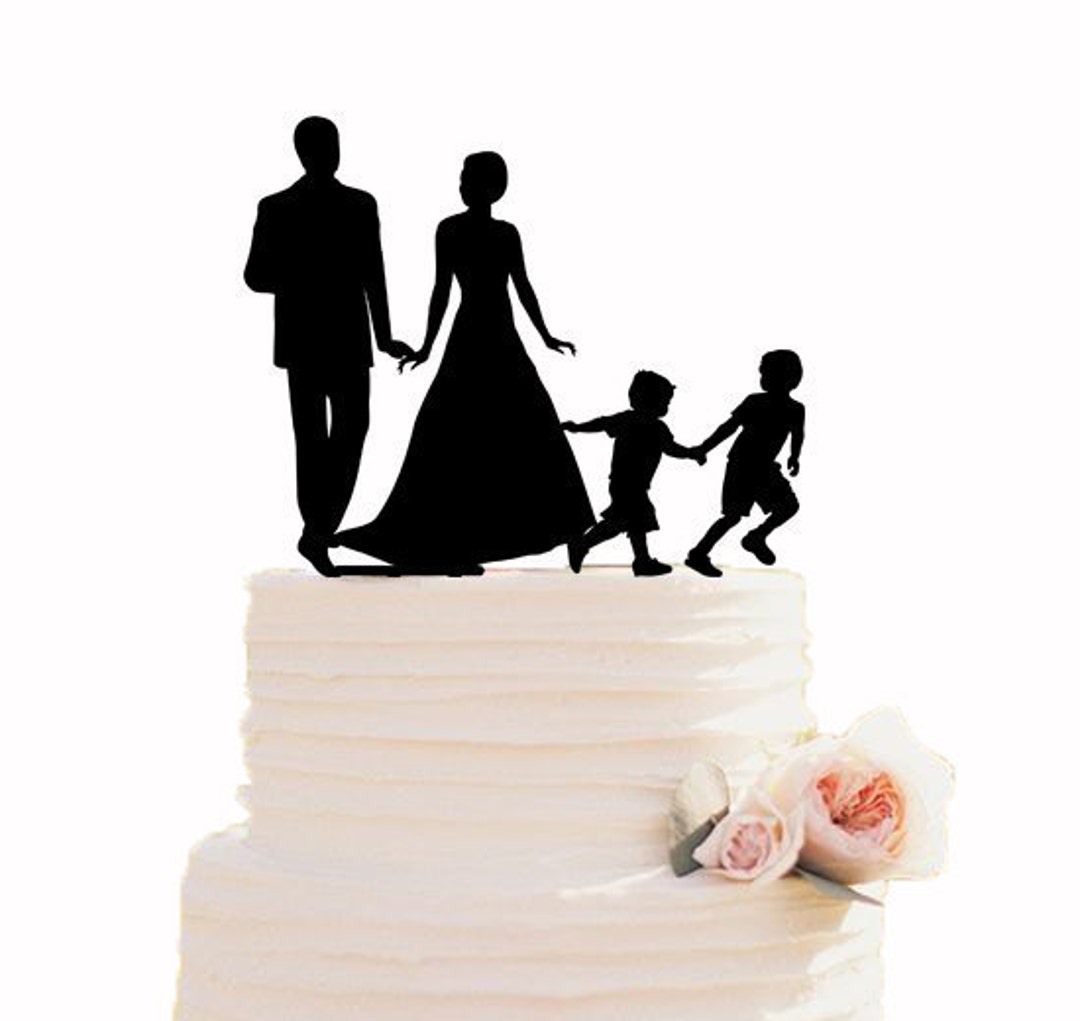 Wedding Cake Topper, Family Cake Topper With Children, Silhouette ...