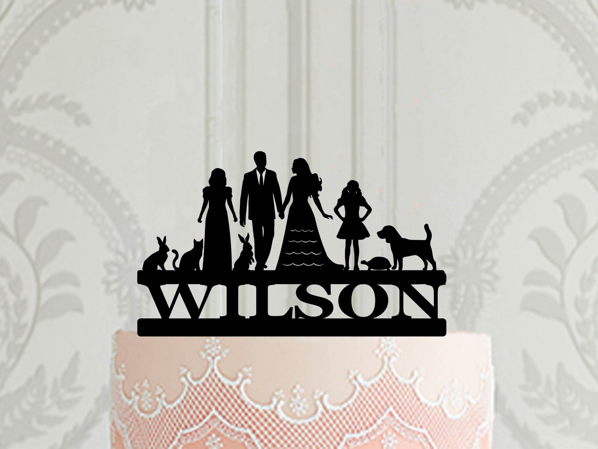 Fully Custom Family Wedding Cake Topper, Silhouette Topper With ...