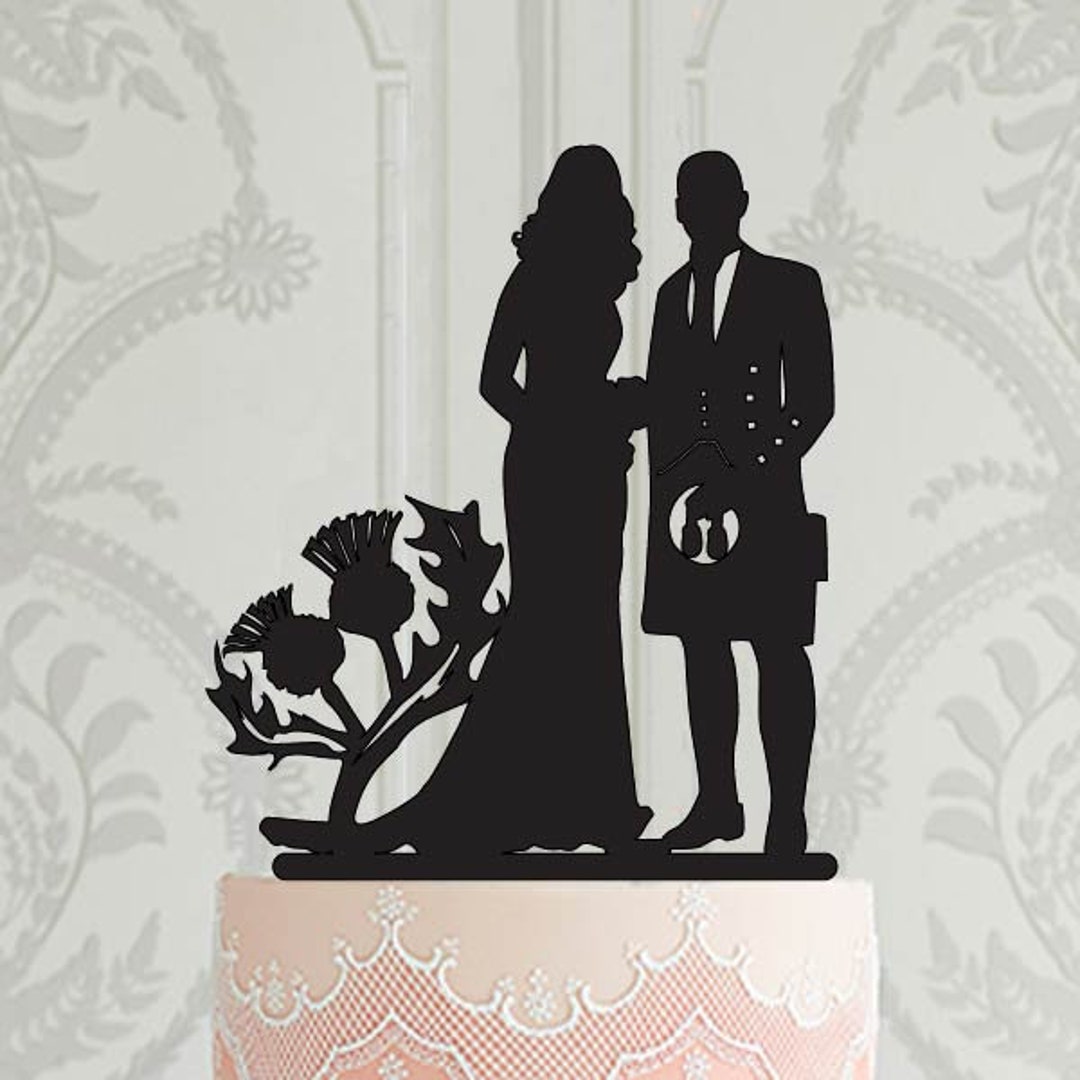 Scottish Wedding Cake Topper, Bride and Groom in Kilt, Thistle Cake ...