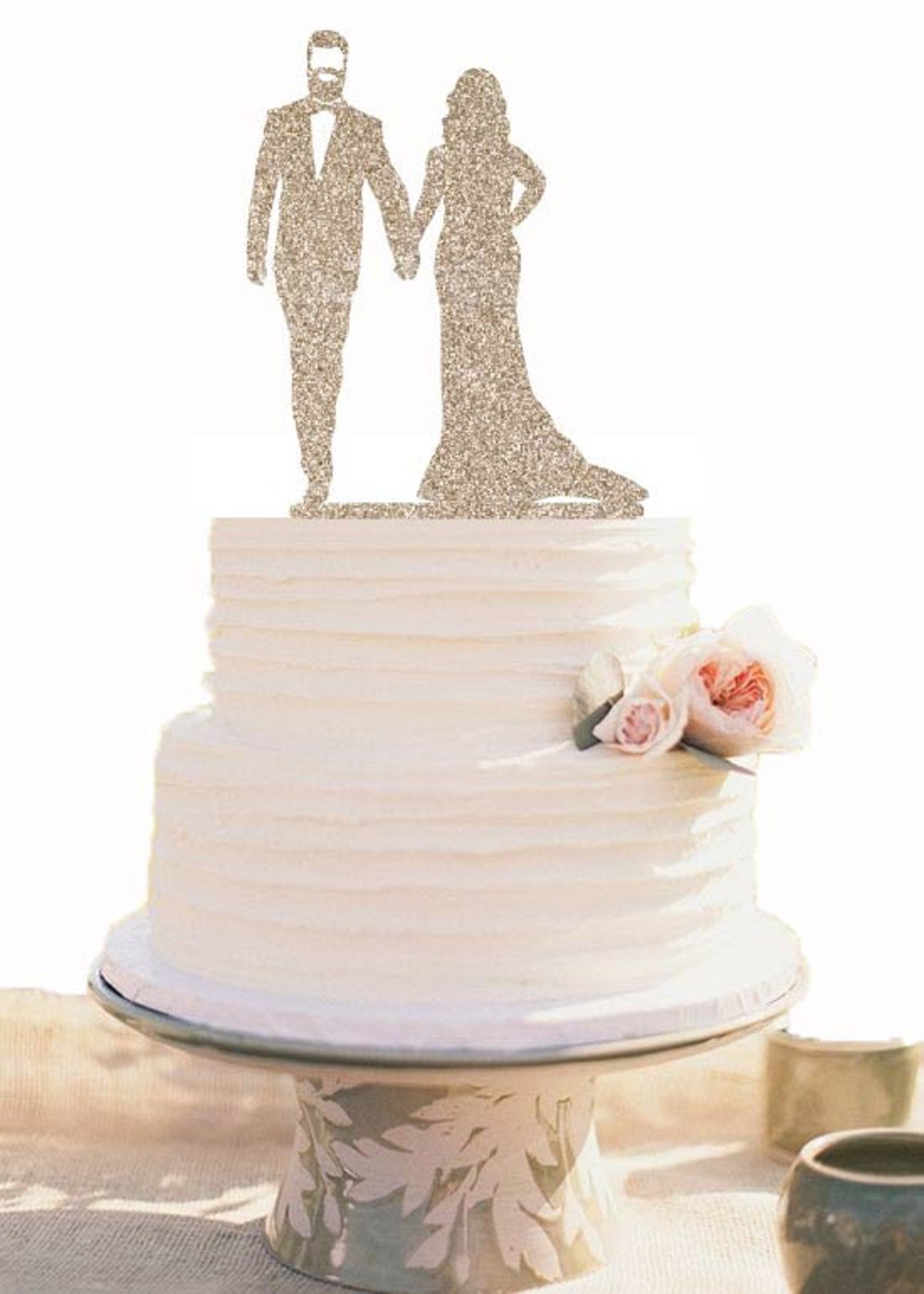 Wedding Cake Topper Bride and Groom With Beard Silhouette | Etsy