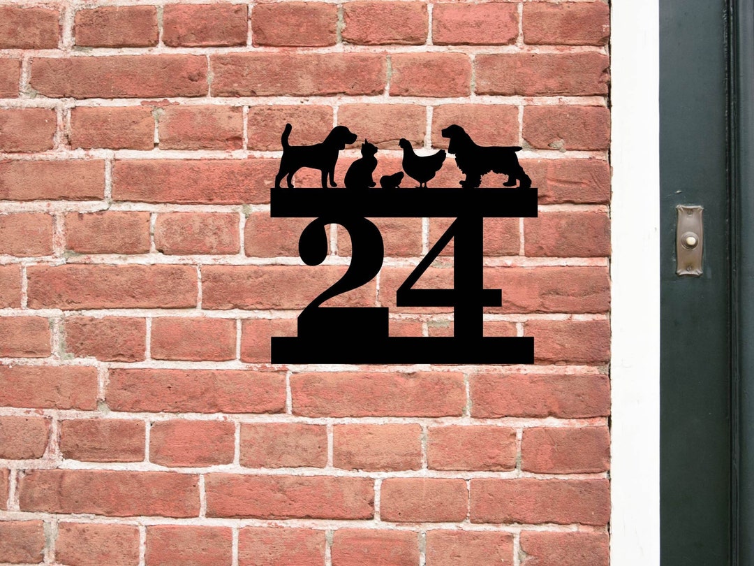 Pets Address Sign - House Number With Custom Pet, Contemporary House ...