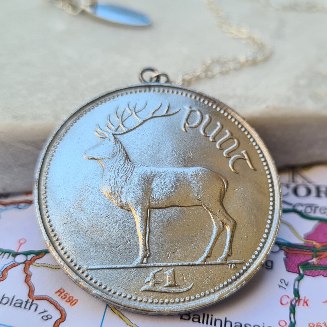 Unique Irish Punt Coin Pendant - Single Coin Necklace With Red Deer ...