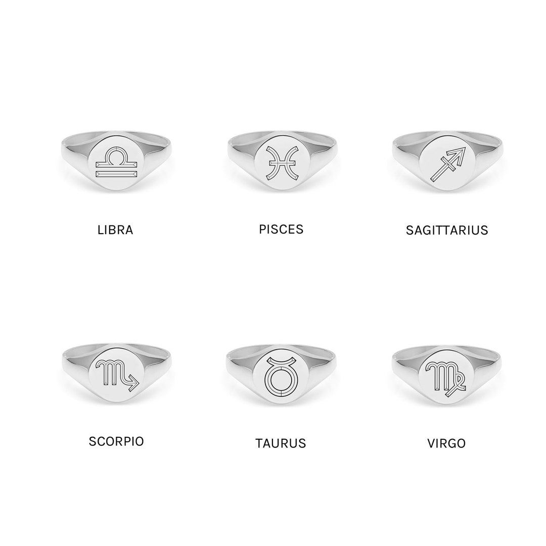 Zodiac Signet Ring Sterling Silver Star Sign Ring - Etsy
