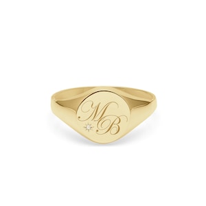 Double Initial Monogram Signet Ring With Diamond Traditional Inspired ...