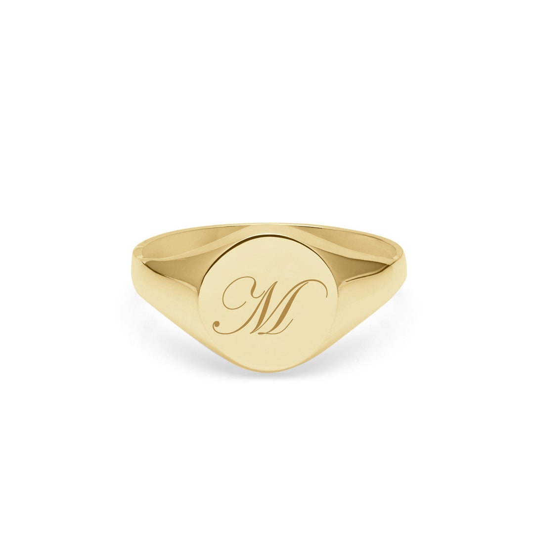 Personalized 9ct Gold Traditional Round Signet Ring 9k Gold Pinky Ring ...