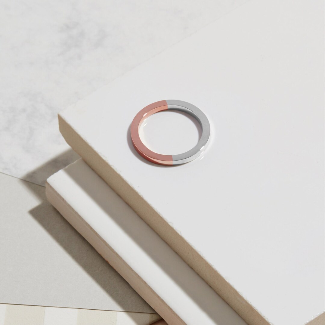 9ct Rose Gold and Silver Square Ring - Etsy