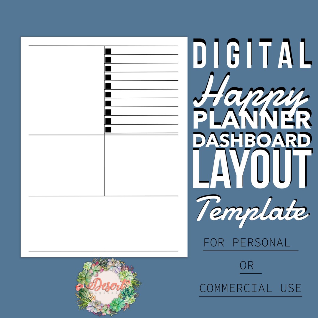 Commercial Use Digital Happy Planner Dashboard Layout Transparent ...