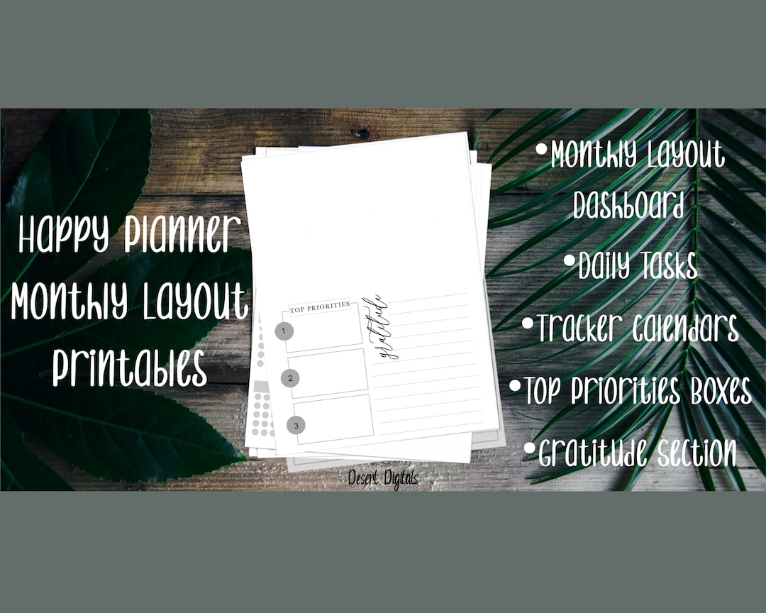 CLASSIC Happy Planner Monthly Layout Printables Minimal Design Pdf ...