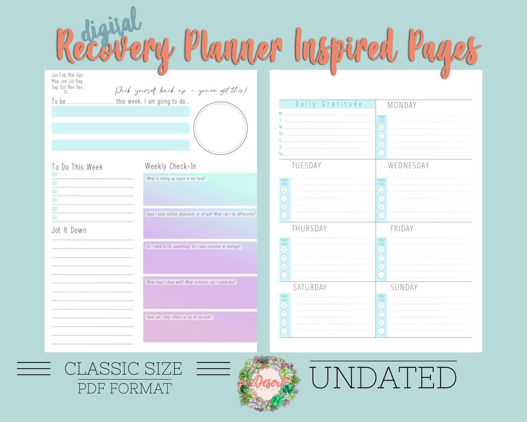 Digital Recovery Planner Pages - Happy Planner, Digital Planner ...