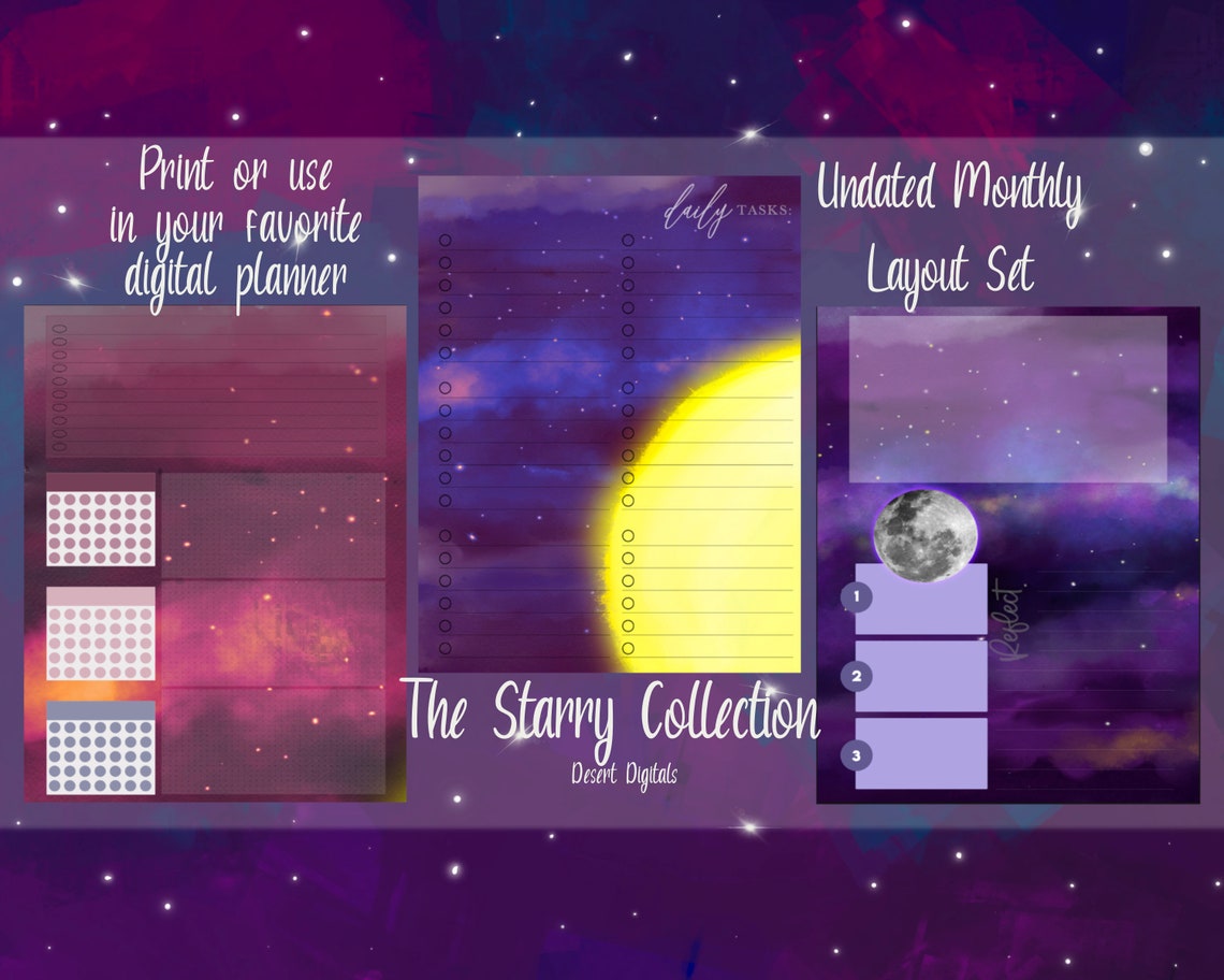 MINI Happy Planner STARRY Monthly Layout Printables - Galaxy, Pdf ...