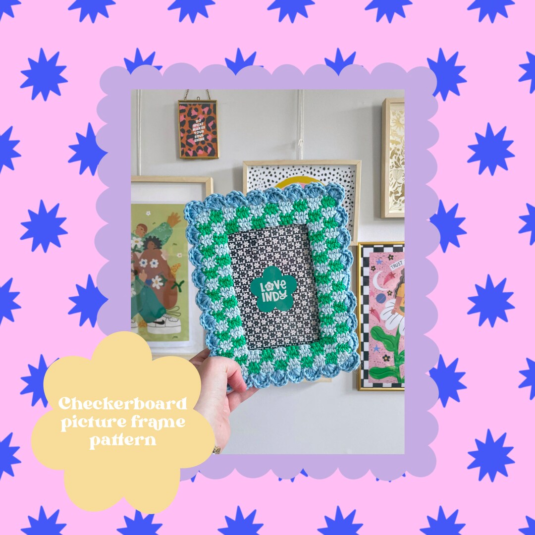 Crochet Pattern, Checkerboard Picture Frame Pattern, Crochet Frame ...