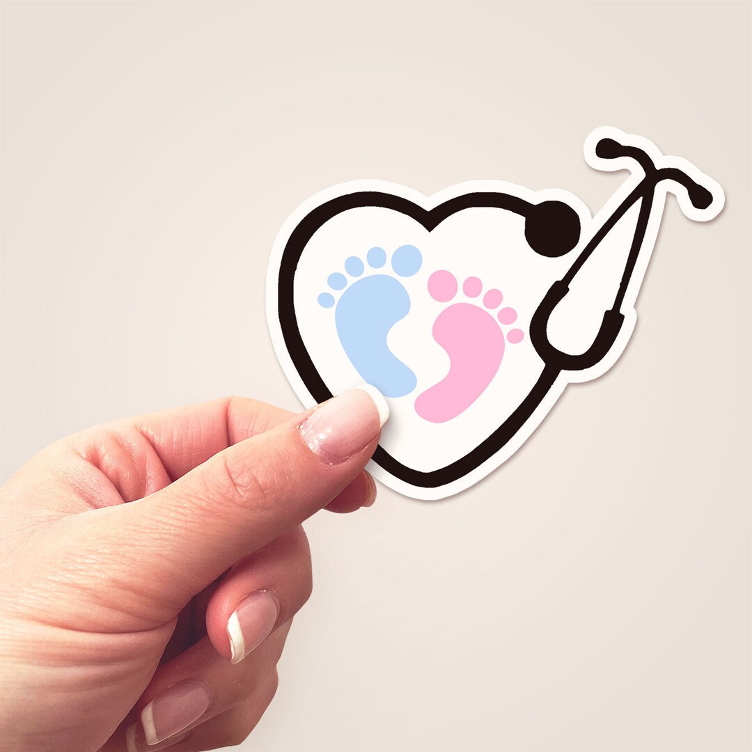 NICU Nurse Sticker - Waterproof Baby Feet & Heart Stethoscope, Glossy ...