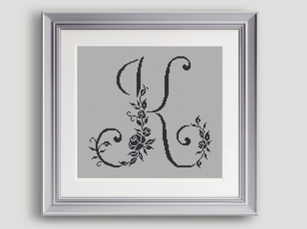 Letter K - Cross Stitch Pattern - Roses Cross Stitch - Personalized ...