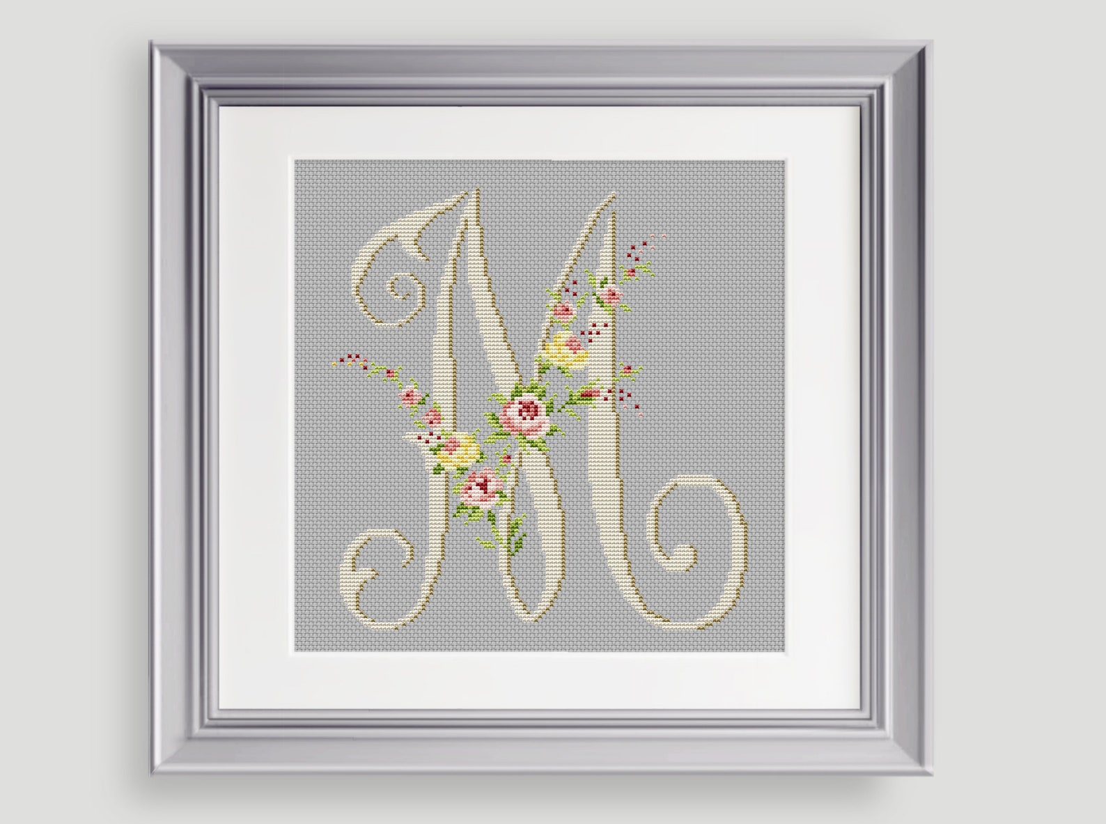 Letter M Cross Stitch Pattern Personalized Letter M Flower Cross Stitch ...