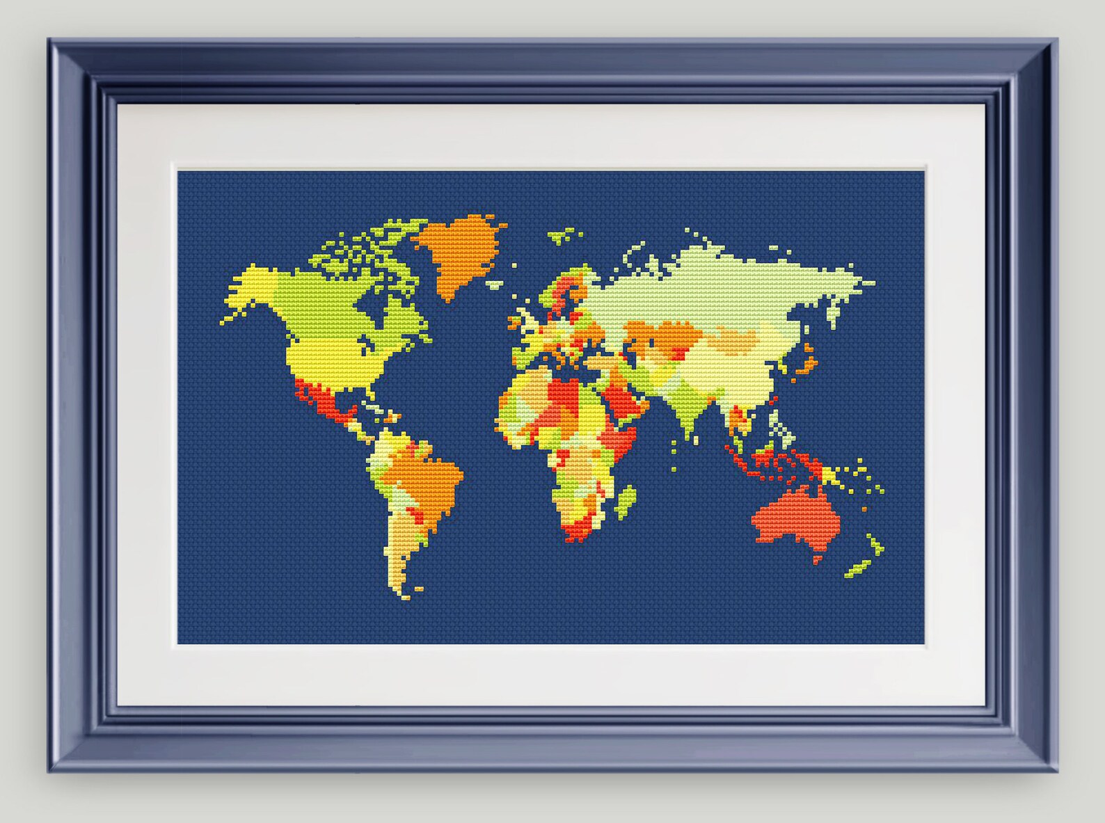 World Map Cross Stitch Pattern - Cross Stitch Continent - Atlas Cross ...