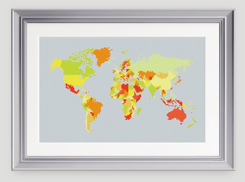 World Map Cross Stitch Pattern Cross Stitch Continent - Etsy
