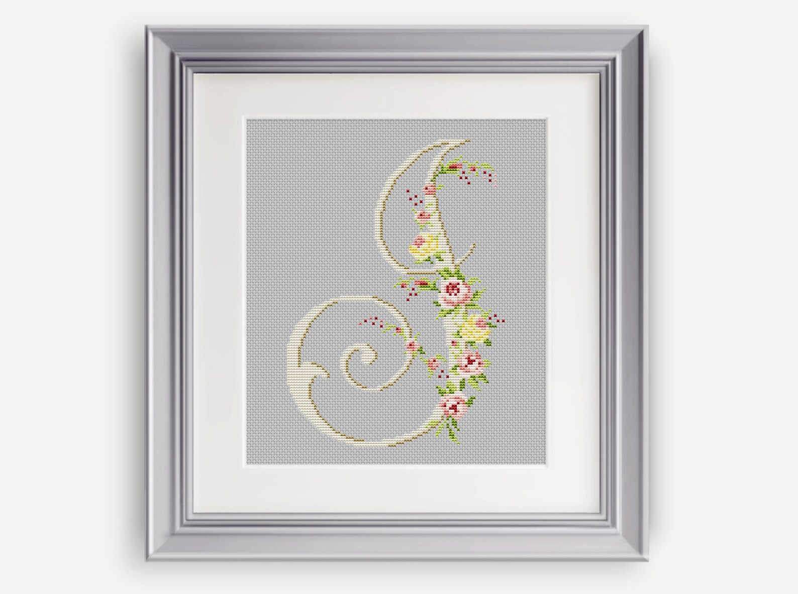 Letter J Cross Stitch Pattern Personalized Letter J Flower Cross Stitch ...