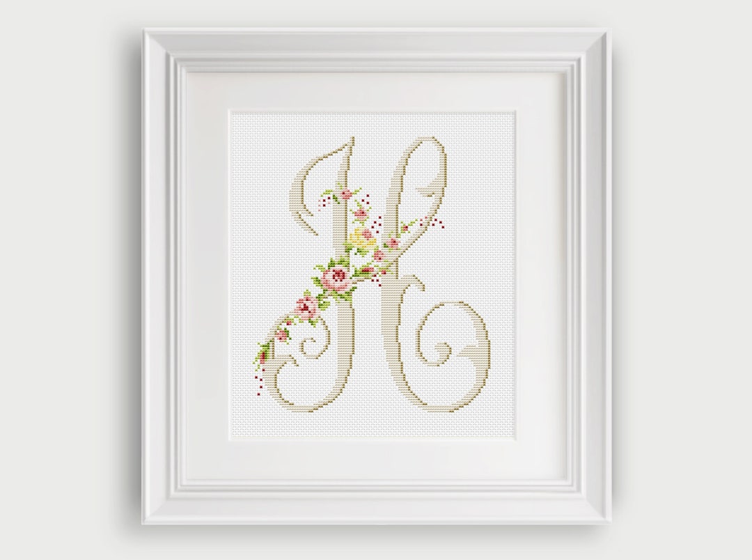 Letter "h" - Flower Cross Stitch - Monogram "h" - Counted Cross Stitch ...