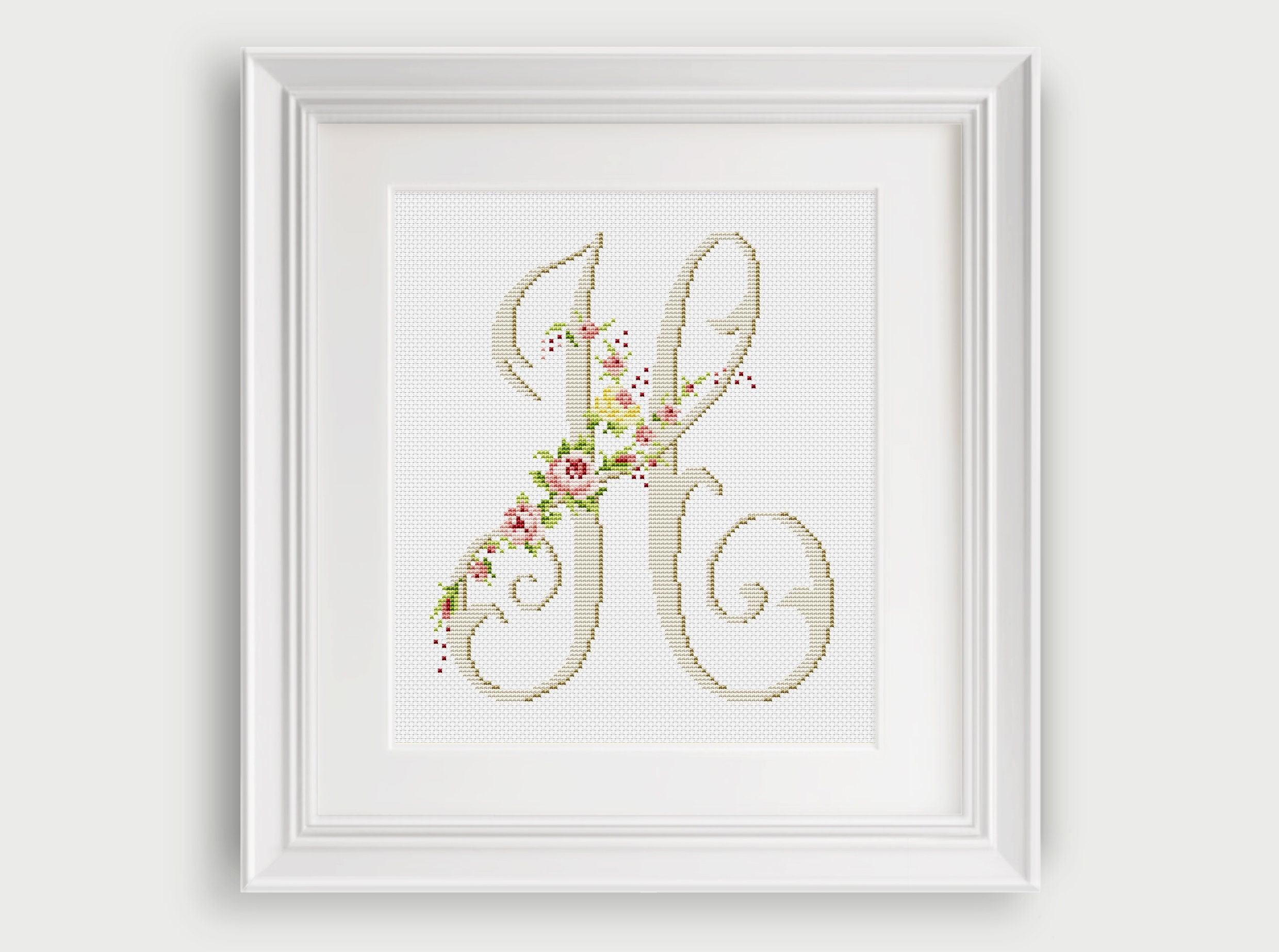 Letter "h" - Flower Cross Stitch - Monogram "h" - Counted Cross Stitch ...