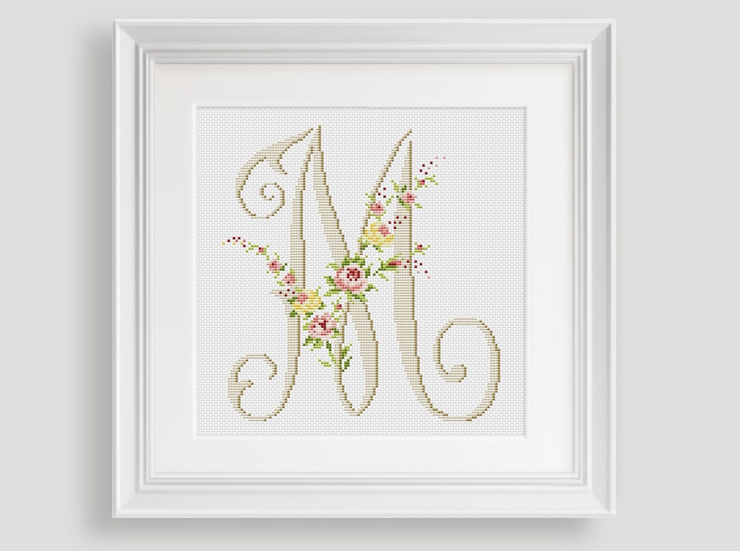 Letter M Cross Stitch Pattern Personalized Letter M Flower Cross Stitch ...