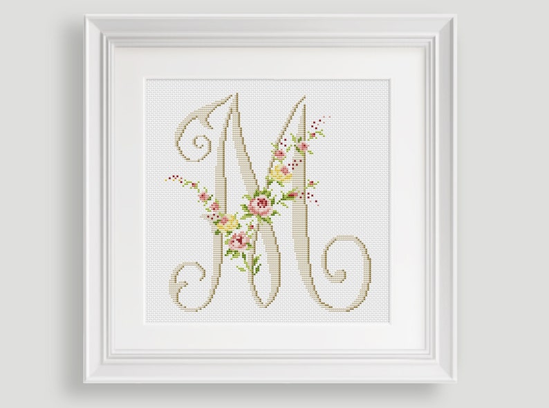 Letter M Cross Stitch Pattern Personalized Letter M Flower Cross Stitch ...