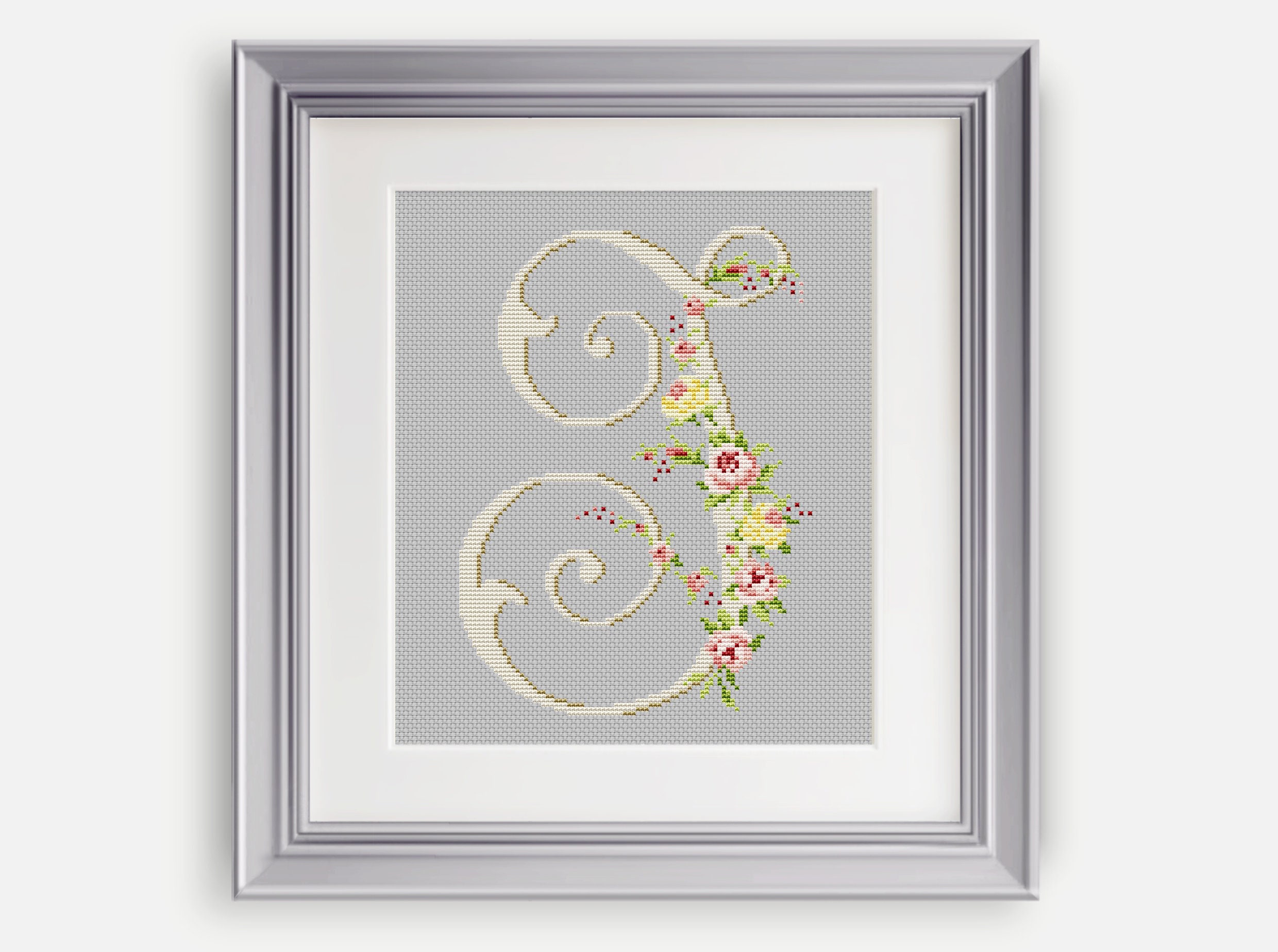 Letter "i" - Flower Cross Stitch - Monogram "i" - Counted Cross Stitch ...