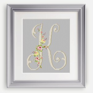 Letter "k" Cross Stitch Pattern - Flower Cross Stitch - Monogram "k ...