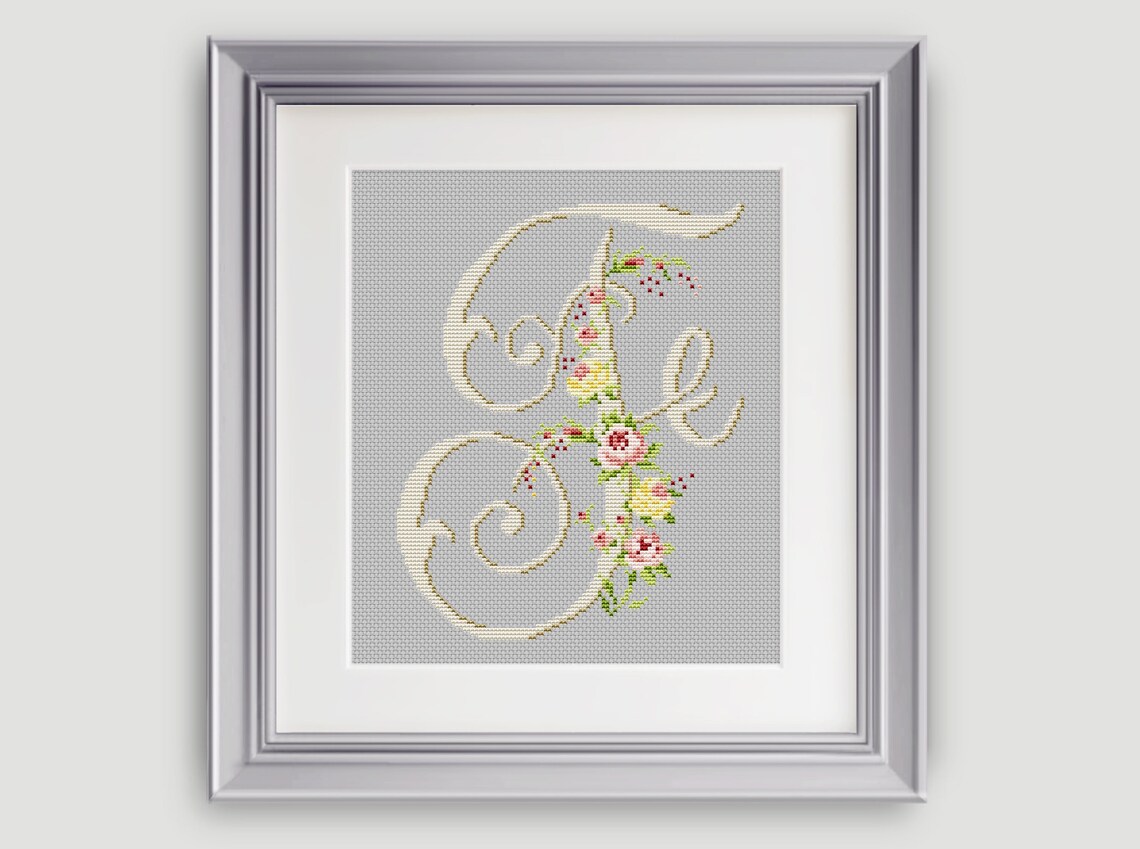 Letter f Flower Cross Stitch Personalized - Etsy