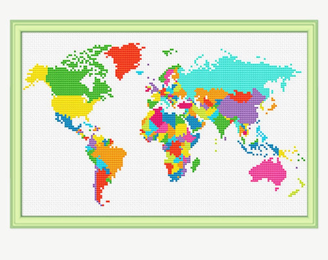 World Map Cross Stitch Pattern Cross Stitch Continent - Etsy
