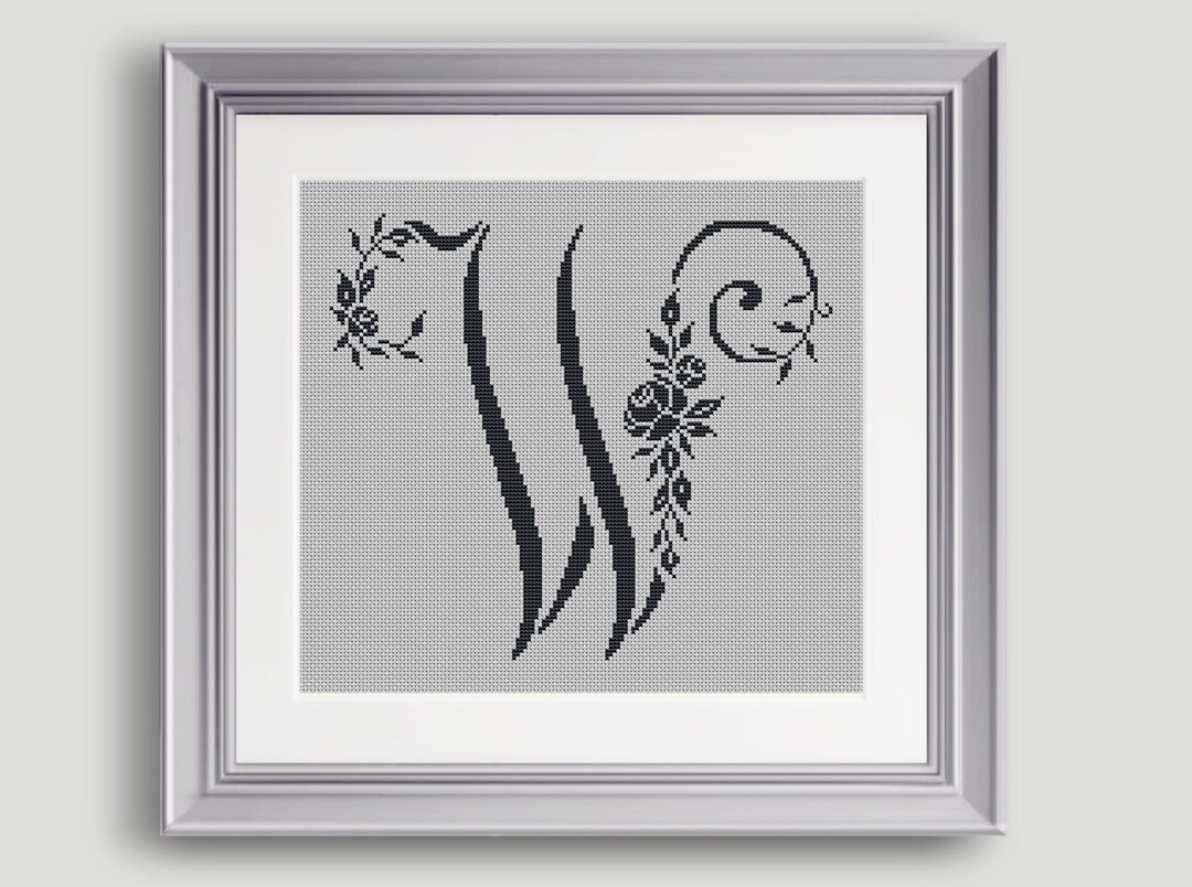Letter W Cross Stitch Pattern Personalized Letter W Roses Monogram ...