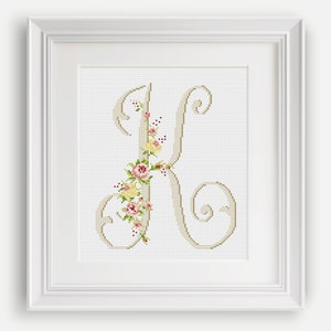 Letter "k" Cross Stitch Pattern - Flower Cross Stitch - Monogram "k ...