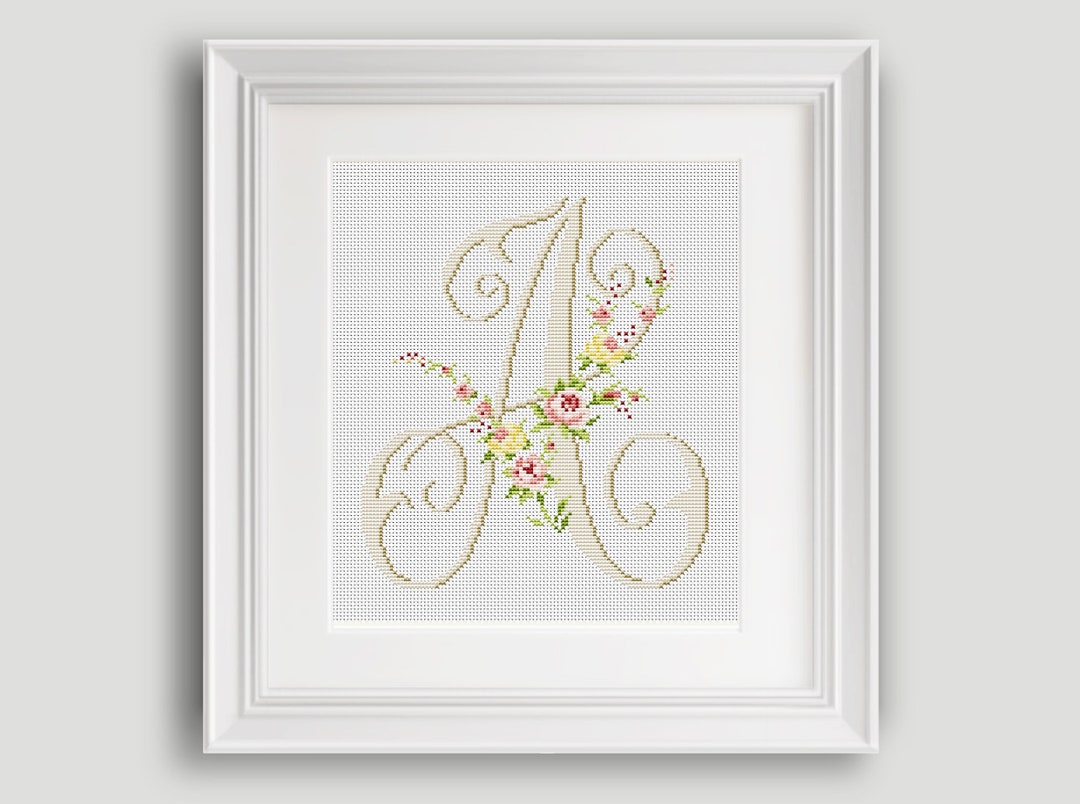 Letter A Cross Stitch Pattern Personalized Letter A Flower ...