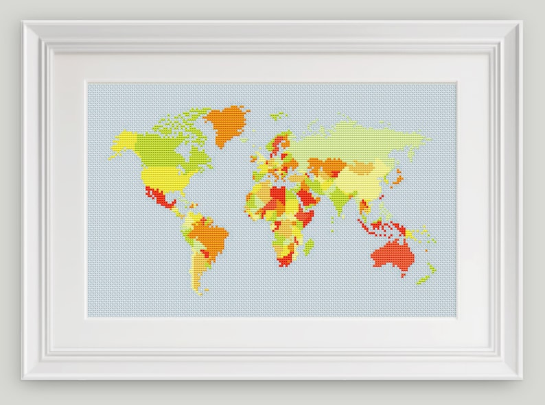World Map Cross Stitch Pattern Cross Stitch Continent - Etsy