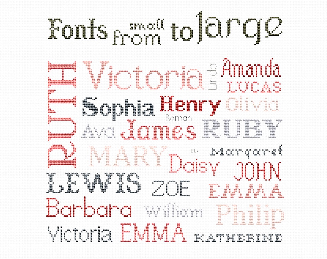 Fonts for Cross Stitch Set of 16 Fonts From Small to Large Cross Stitch ...