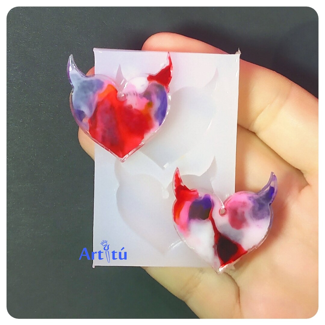 30mm Evil Heart Mold for Resin, Heart Earring Mold, Silicone Mold ...