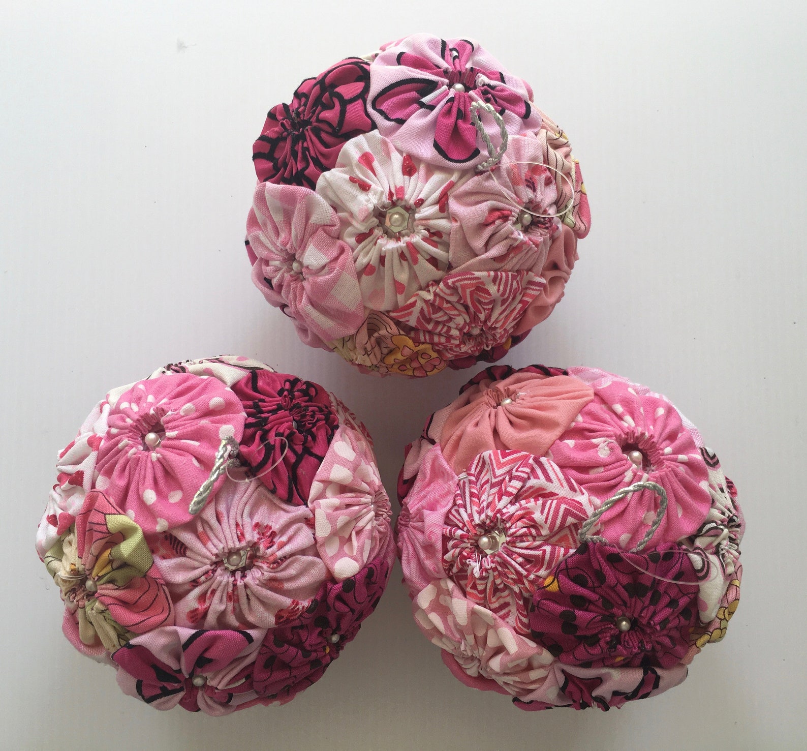 3 Big Pink Ornaments/favorite Doll Pink/yo Yos/handmade/happytownsquare ...