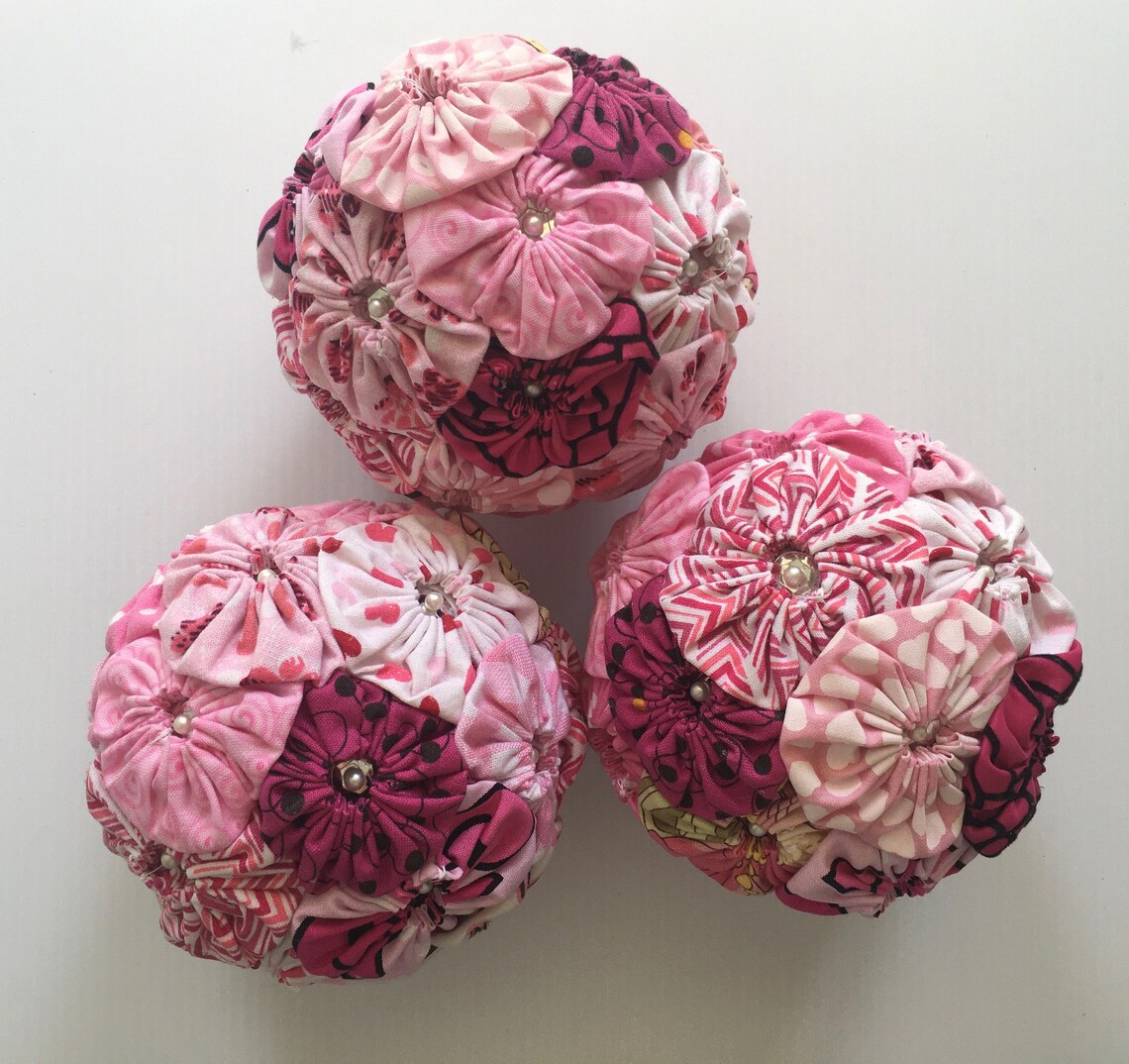 3 Big Pink Ornaments/favorite Doll Pink/yo Yos/handmade/happytownsquare ...