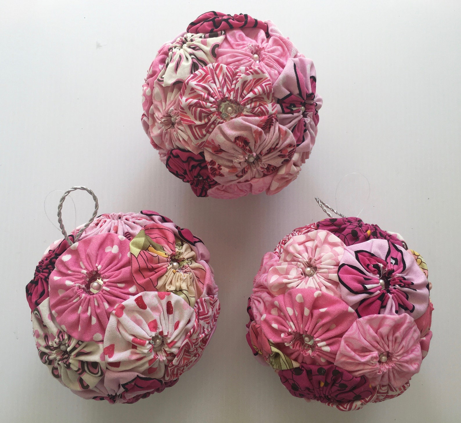 3 Big Pink Ornaments/favorite Doll Pink/yo Yos/handmade/happytownsquare ...