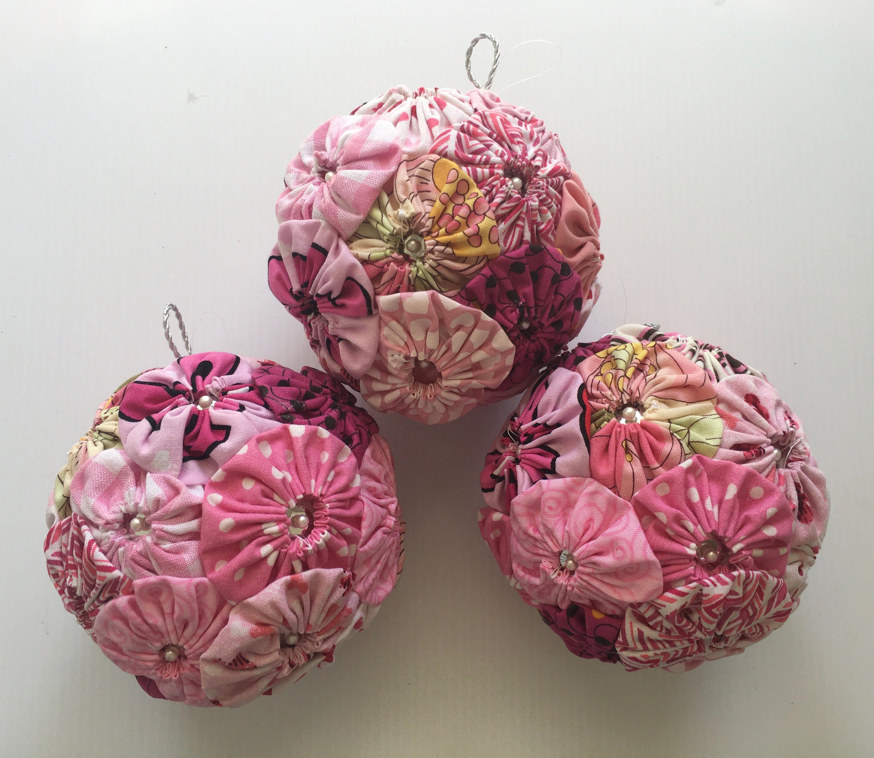 3 Big Pink Ornaments/favorite Doll Pink/yo Yos/handmade/happytownsquare ...