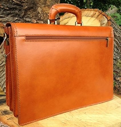16" Hand Made Leather Briefcase Tan Italian Laptop Satchel Portfolio ...