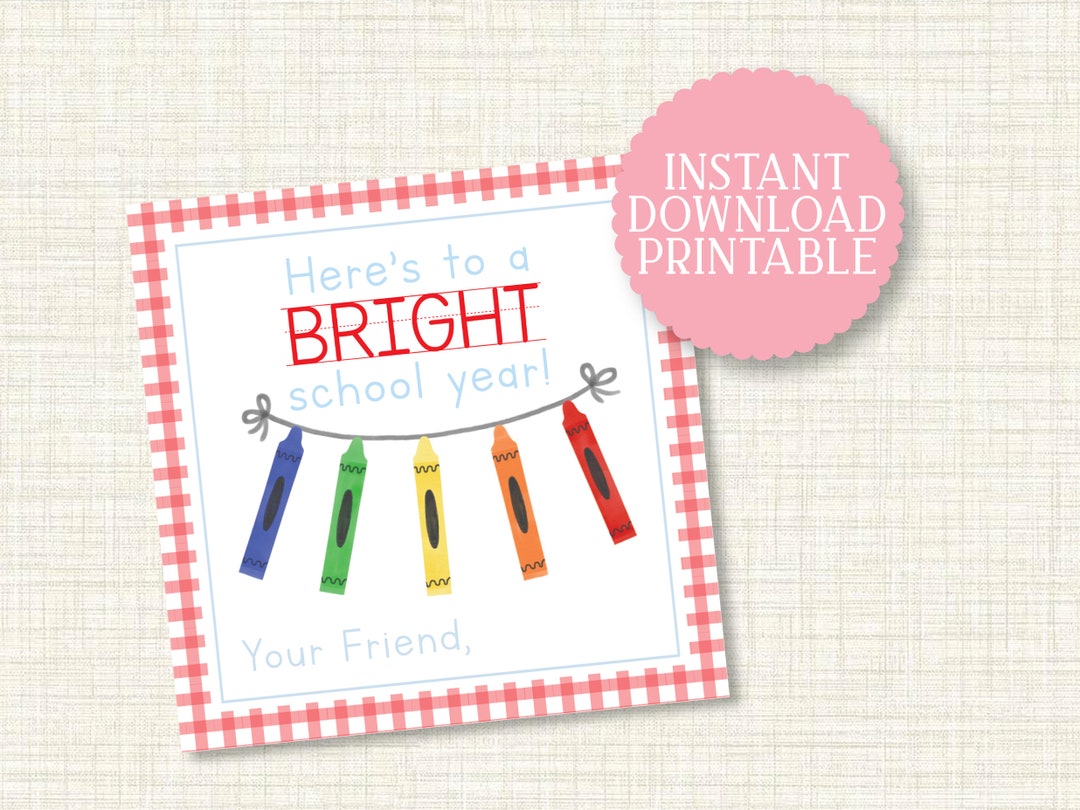 First Day of School Favor Tag, First Day of School Gift Tag, Crayon ...